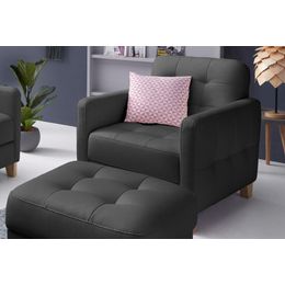 Sessel exxpo - SOFA FASHION "Elio, Loungesessel, aufwendige Detailverarbeitung, bequem und modern", schwarz, B:76cm H:84cm T:90cm, Luxus-Kunstleder;NaturLEDER (echtes Rindsleder) in Sitz und R&uuml;cken. Korpus in passendem Kunstleder SOFTLUX bezogen, Sessel, Sessel, hoher Sitzkomfort f&uuml;r entspannende Momente