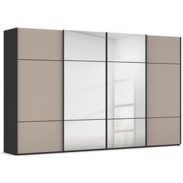 Schwebet&uuml;renschrank Rauch "Kleiderschrank Schrank Garderobe Schlafzimmerschrank SCALE-TRIO", beige (schwarz, glas fango matt, griffleisten schwarz), B:360cm H:223cm T:68cm, Holzwerkstoff, Schr&auml;nke, Schwebet&uuml;renschrank, edle dreigeteilte Front mit 2 Zierleisten Spiegel/Glas MADE IN GERMANY