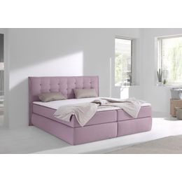 Boxspringbett Home Affaire "Sagres", rosa (ros&eacute;), B:215cm L:210cm, Feinstruktur(100% Polyester);Bezug der Spiegelfl&auml;che Matratzendrell aus 100% Polyester, Komplettbetten, Boxspringbett, Kopfteil mit 2farbiger Flatterbiese und zweifarbigen Kn&ouml;pfen