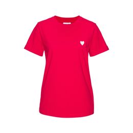 T-Shirt Lascana, Damen, Gr. 40/42, rot, Jersey, Obermaterial: 100% Baumwolle, unifarben, figurumspielend h&uuml;ftlang, Rundhals, Shirts T-Shirt, mit s&uuml;&szlig;er Herz-Stickerei, Kurzarmshirt aus Baumwolle