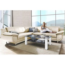 Ecksofa Trendmanufaktur "Rondo wahlweise mit Schlaffunktion, bequeme Armlehnen", beige, B:267cm H:85cm T:247cm, Microfaser PRIMABELLE (100% Polyester);Kunstleder SOFTLUX;Struktur (54% Polyacryl, 46% Polyester);NaturLEDER (echtes Rindsleder) in Sitz und R&uuml;cken, Korpus Kunstleder SOFTLUX, Sofas, Ecksofa, L-Form, wahlw.mit Federkern, F&uuml;&szlig;e chromfarben, Unser Dauertiefpreis
