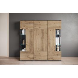 Highboard OTTO HOME "Kenia", matera anthrazit, kastanie breslau, B:135cm H:134cm T:39,5cm, FSC-zertifizierter Holzwerkstoff, Glas, Hartfaserplatte, Kunststoff, Sideboards, Highboard, Modernes Highboard, mit Glast&uuml;ren, Breite 135 cm