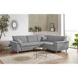 Ecksofa DOMO collection "Franzi, zeitlos und elegant, moderne Sitzheftung, L-Form", grau (hellgrau), B:267cm H:81cm T:214cm, Sofas, Ecksofa, wahlweise mit Kopfteilverstellung (dann Breite: 275 cm)