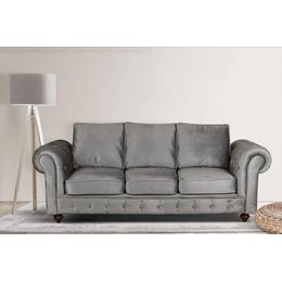 3-Sitzer Home Affaire "MENDITTE", grau (hellgrau), B:225cm H:90cm T:93cm, 100% Polyester, Sofas, 3-Sitzer, Knopfheftung im Armlehnbereich und an Vorderkante, hohe Qualit&auml;t