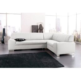 Ecksofa DOMO collection "Alisson, zeitlose Optik, flache Armlehnen, L-Form", wei&szlig;, B:249cm H:75cm T:181cm, Microfaser aus 100% Polyester;Softlux, das pflegeleichte Kunstleder aus 80% PVC, 18% Polyester und 2% Polyurethan;Strukturstoff aus 90% Polyester und 10% Polyacryl, Sofas, Ecksofa, fester Sitzkomfort, wahlweise mit Bettfunktion