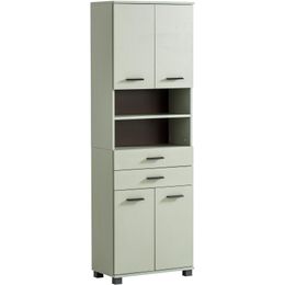 Hochschrank Welltime "Palermo, Made in Germany", gr&uuml;n (pistazie), B:59,8cm H:180,9cm T:32,6cm, FSC-zertifizierter Holzwerkstoff, Schr&auml;nke, Hochschrank, Breite 60 cm, verstellbare Einlegeb&ouml;den, Metallgriffe