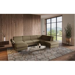 Wohnlandschaft Home Affaire "Calypso U-Form", gr&uuml;n (olive), B:334cm H:85cm T:227cm, 100%Polyester, Sofas, Wohnlandschaft, wahlweise mit motorischer Relaxfunktion