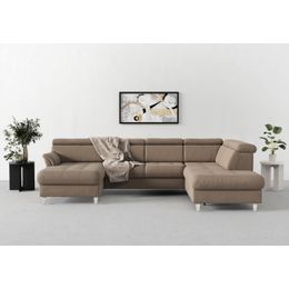 Sit & More Wohnlandschaft SIT & MORE "Marano U-Form", grau (taupe), B:304cm T:216cm, 98% Polyester, 2% Polyamid, Sofas, Wohnlandschaft, inklusive Kopfteilverstellung, wahlweise mit Bettfunktion, Bettkasten