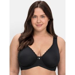 B&uuml;gel-BH sheego, Damen, Gr. 85, Cup F, schwarz-wei&szlig; (schwarz, wei&szlig;), 82% Polyamid, 18% Elasthan, BHs B&uuml;gel-BH