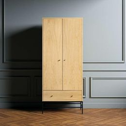 Kleiderschrank WOODMAN "Flora", beige (eiche, schwarz), B:80cm H:190cm T:55cm, Holz teilmassiv, Schr&auml;nke, Kleiderschrank, Holzfurnier aus Eiche, Fu&szlig;rahmen aus Metall, Breite 80 cm, FSC