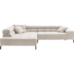Ecksofa Home Affaire "Ancona New, wahlweise motorische Sitztiefenverstellung, auch in Cord", grau (hellgrau), B:321cm T:216cm, : 88% Polyester, 12% Polyacryl, Sofas, Ecksofa, feine Steppung, mit Kopfteilverstellung, 3 Zierkissen, L-Form