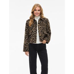 Kurzjacke Vila "VISIMBA L/S SHORT JACKET", Damen, Gr. 34, schwarz beauty print:leopard, Web, Obermaterial: 83% Polyester, 8% Viskose, 5% Wolle, 4% Polyacryl, bedruckt, regular fit kurz, Jacken Kurzjacke