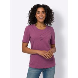 Kurzarmshirt Classic Basics "Kurzarm-Shirt", Damen, Gr. 48, lila (malve, meliert), 50% Baumwolle, 50% Polyester, meliert, Shirts Kurzarmshirt