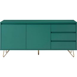Sideboard Salesfever "Bolton Zeitlose Kommode f&uuml;r stilvolle Ordnung", gr&uuml;n (gr&uuml;n, gold), B:150cm H:70cm T:40cm, MDF, Metall, Sideboards, Sideboard, Kommode mit Haarnadelbeine aus Metall mit Messinglegierung