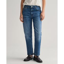 Straight-Jeans Gant "STRAIGHT CROPPED JEANS", Damen, Gr. 25, N-Gr, blau (mid blau broken in), Denim/Jeans, Obermaterial: 99% Baumwolle, 1% Elasthan, Jeans Straight-Jeans, Verk&uuml;rzte Jeans mit geradem Bein