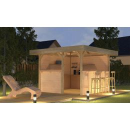 Holzpavillon Weka "Gartenlaube 657 Gr.2", braun (wei&szlig;, neutral), B/H/T: 230cm, Pavillons, Holzpavillon, Set mit 2 R&uuml;ckw&auml;nden, Tresenwand und Treseneingang