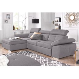Ecksofa exxpo - SOFA FASHION "Spring, super bequem, mit Armteil- und Kopfteilfunktion, OTTOs Choice", silber, B:284cm H:81cm T:181cm, Luxus-Microfaser (100% Polyester);Struktur (100% Polyester);NaturLEDER (echtes Rindsleder) in Sitz und R&uuml;cken. Korpus in passendem Kunstleder SOFTLUX bezogen, Sofas, Ecksofa, L-Form, wahlweise mit Bettfunktion und Bettkasten