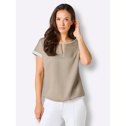 Schlupfbluse CREATION L PREMIUM, Damen, Gr. 44, beige, ecru, 85% Lyocell, 15% Leinen, gemustert, mehrfarbig, Rundhals, Blusen Schlupfbluse