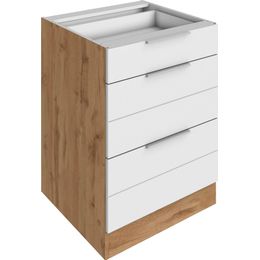 Auszugsunterschrank KOCHSTATION "KS-Luhe", wei&szlig; (wei&szlig; matt, wotaneiche), B:60cm H:82cm T:60cm, MDF, Schr&auml;nke, Auszugsunterschrank, 60 cm breit, hochwertige MDF-Fronten mit waagerechter Lisene