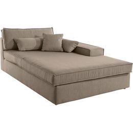 Ottomane OTTO HOME "Enid", grau (taupe), B:130cm H:75cm, Baumwollmix (60% Baumwolle/40% Leinen);Struktur fein (100% Polyester);Samtoptik (100% Polyester);Samtvelours (100% Polyester);Struktur (100% Polyester);Struktur recycelt (100% recyceltes Polyester), Sofas, Ottomane, einzeln stellbar oder als Teil eines Modulsofas, fester Sitzkomfort