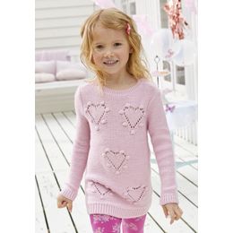 Strickpullover Kidsworld "Longpullover mit Herz-Muster f&uuml;r kleine M&auml;dchen", M&auml;dchen, Gr. 104/110, rosa, Strick, Obermaterial: 90% Polyacryl, 10% Polyamid, unifarben, Basic Po-bedeckend, Rundhals, Strickb&uuml;ndchen, Pullover Strickpullover, mit niedlichen Herzen
