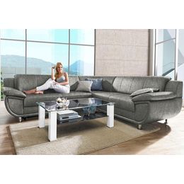 Ecksofa Trendmanufaktur "Rondo wahlweise mit Schlaffunktion, bequeme Armlehnen, Bestseller", beige (beige, braun), B:267cm H:85cm T:247cm, Microfaser PRIMABELLE (100% Polyester);Kunstleder SOFTLUX;Struktur (54% Polyacryl, 46% Polyester);NaturLEDER (echtes Rindsleder) in Sitz und R&uuml;cken, Korpus Kunstleder SOFTLUX, Sofas, Ecksofa, L-Form, wahlw.mit Federkern, F&uuml;&szlig;e chromfarben, Unser Dauertiefpreis