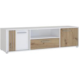 Lowboard FORTE "Cardigan TV-Board, TV-Schrank", wei&szlig; (wei&szlig;, artisan eiche), B:162,6cm H:43,9cm T:41,5cm, Holzwerkstoff, Sideboards, Lowboard, TV-Board, 2 farbig, Stauraum Kabelf&uuml;hrung