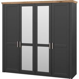 Kleiderschrank "York Schlafen", grau anthrazit, eiche artisan, B:220cm H:210cm T:62cm, Holzwerkstoff, SET ONE BY Musterring, Schr&auml;nke, Kleiderschrank, mit Holz- und Spiegelt&uuml;ren, inkl. Kranz in Eiche, H&ouml;he 207 x T60 cm