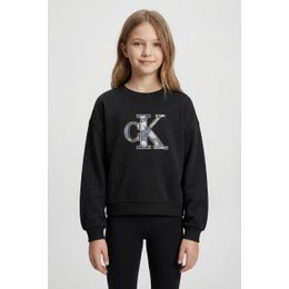 Sweatshirt Calvin Klein Jeans "FILLED MONOLOGO TERRY CREW NECK", M&auml;dchen, Gr. 10 (140), schwarz (ck schwarz), Sweatware, Obermaterial: 100% Baumwolle, unifarben, regular fit h&uuml;ftlang, Rundhals, B&uuml;ndchen, Sweatshirts Sweatshirt, f&uuml;r Kinder bis 16 Jahre, mit gro&szlig;em Logo-Druck