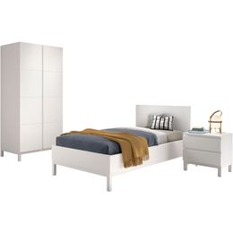 Jugendzimmer-Set Vipack "Set best. aus Einzelbett 90/200, Nachtkonsole, Kleiderschrank 2-trg.", wei&szlig;, ohne Matratze, B/H: 90cm x 200cm, Schlafzimmerm&ouml;bel-Sets, Jugendzimmer-Set, in gradlinigem Design, pflegeleichte lackierte Oberfl&auml;che in Wei&szlig;
