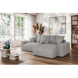 Ecksofa Home Affaire "LAKESIDE klein mit Bettfunktion und Bettkasten, B/T/H 235/142/84 cm", grau (hellgrau), B:235cm H:84cm T:142cm, 100% Polyester, Sofas, Ecksofa, L-Form, Recamiere beidseitig montierbar, mit Wellenunterfederung