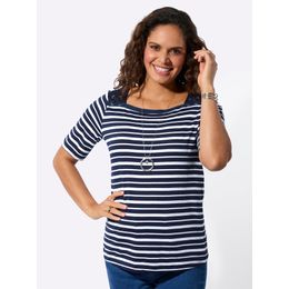 T-Shirt Casual Looks "Shirt-Set", Damen, Gr. 42, marine, marine, wei&szlig;, geringelt, 100% Baumwolle, gemustert, gestreift, unifarben, eckiger Ausschnitt, Shirts T-Shirt