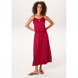 Sommerkleid Aniston CASUAL, Damen, Gr. 40, N-Gr, rot (bordeauxrot), Single Jersey, Obermaterial: 95% Viskose, 5% Elasthan, unifarben, figurumspielend kn&ouml;chelfrei, R&uuml;ckenausschnitt, Kleider Sommerkleid, aufw&auml;ndig mit H&auml;kelspitze verziert - NEUE KOLLEKTION