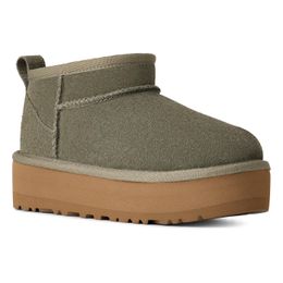 UGG Australia Schlupfboots UGG "KIDS' CLASSIC ULTRA MINI PLATFORM", M&auml;dchen, Gr. 13 (31), khaki, Veloursleder, Schuhe Schlupfboots, Plateaustiefel, Boots, Winterboots mit Plateau