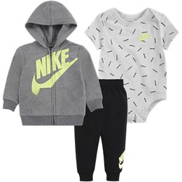 Erstausstattungspaket Nike Sportswear "JDI TOSS 3PC FZ PANT SET", M&auml;dchen, Gr. 68 (6), schwarz-wei&szlig; (grau, schwarz, wei&szlig;), Sweatware, Obermaterial: 60% Baumwolle, 40% Polyester, KOB Set-Artikel Erstausstattungspaket, f&uuml;r Babys