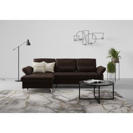 Ecksofa Home Affaire "Palm Beach L-Form", braun (dunkelbraun), B:275cm H:89cm T:175cm, 100%Polyester, Sofas, Ecksofa, Federkern, mit Sitztiefenverstellung, wahlweise mit Bettfunktion