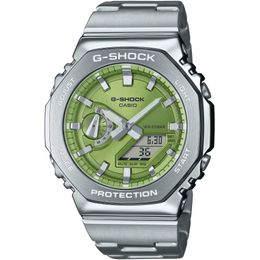 Chronograph Casio G-SHOCK, silber (silberfarben, lindgr&uuml;n), Armbanduhren, Herren, Chronograph, Quarzuhr Armbanduhr,Herren,digital,bis 20bar wasserd.,Edelstahlarmband