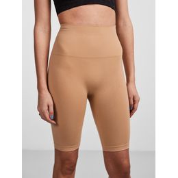 Radlerhose Pieces "PCIMAGINE", Damen, Gr. M, N-Gr, braun (tan), Jersey, Obermaterial: 76% Polyamid, 24% Elasthan, unifarben, eng, Hosen Radlerhose, mit Shaping-Effekt