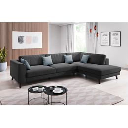 Ecksofa Home Affaire "Laurentia, L-Form", schwarz (anthrazit, zierkissen grau), B:294cm H:83cm T:203cm, Luxus-Microfaser (100% Polyester);Samt (100% Polyester), Sofas, Ecksofa, mit 4 Zierkissen, Ottomane links oder rechts bestellbar