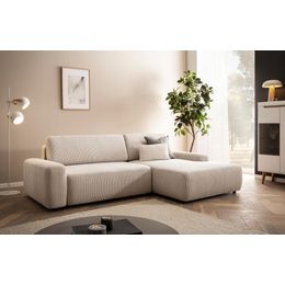 Ecksofa Home Affaire "TORGE (264cm), Schlafsofa in Cord, Samtvelours o Struktur fein, L-Form", beige (hellbeige), B:264cm H:82cm T:162cm, 100% Polyester, Sofas, Ecksofa, Schlaffunktion, Bettkasten, Liegefl&auml;che: 125/210 cm