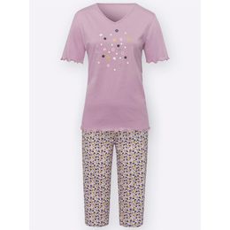 Schlafanzug, Damen, Gr. 52/54, lila (mauve, bedruckt), 100% Baumwolle, Homewear-Sets Schlafanzug