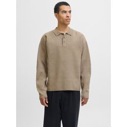 Jack & Jones Polokragenpullover JACK & JONES "JPRBLABRADFORT KNIT POLO", Herren, Gr. L, brindle detail:melange, Strick, Obermaterial: 67% Polyester, 25% Polyacryl, 8% Nylon, meliert, relaxed fit, Pullover Polokragenpullover
