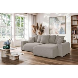 Ecksofa Home Affaire "LAKESIDE klein mit Bettfunktion und Bettkasten, B/T/H 235/142/84 cm", beige, B:235cm H:84cm T:142cm, 100% Polyester, Sofas, Ecksofa, L-Form, Recamiere beidseitig montierbar, mit Wellenunterfederung