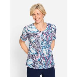 Rundhalsshirt Lady "Shirt", Damen, Gr. 50, blau (ecru, marine, bedruckt), 95% Polyester, 5% Elasthan, gebl&uuml;mt, gemustert, Rundhals, Shirts Rundhalsshirt