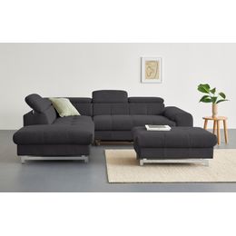Ecksofa COTTA "Chef L-Form", braun (mud), B:257cm H:72cm T:206cm, Luxus-Microfaser (100% Polyester);Kunstleder Softlux;Leder Advantage (abgedecktes Spalt-Rindsleder), R&uuml;ckseite mit schwarzem Spannstoff bezogen;NaturLEDER (echtes Rindsleder), R&uuml;ckseite mit schwarzem Spannstoff bezogen, Sofas, Ecksofa, mit Kopfteilverstellung, edle Metallkufen, wahlweise mit Bettfunktion