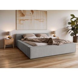 Polsterbett Home Affaire "LAUREDA Bettgestell mit Lattenrost, in 4 Breiten- 140, 160, 180, 200cm", hellgrau, B:184cm H:74cm L:244cm, 83% Polyester, 17% Nylon, Betten, Polsterbett, mit Kopfteil und Bettkasten, ohne Matratze