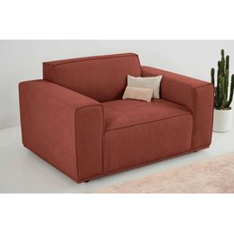 Loveseat Home Affaire "Avelin, 1.5 Sitzer, 140 cm, Chenille, Struktur-Boucle", rot (brick rot), B:140cm H:75cm T:96cm, 100% polyester, Sessel, Loveseat, mit Wellenunterfederung, Kedernaht, bodentief, Skandi-Design