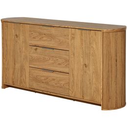 Sideboard Jahnke "MOON SB 160", montana eiche, Sideboards, B/H/T: 160cm x 80cm x 39cm,montana eiche, 3 Stk., Gummibaum Mango, 2 Stk., Holzwerkstoff, Holzoptik, Sideboard, Sideboard, 2 T&uuml;ren & 3 Schubladen, abgerundet, Breite ca. 160 cm, B:160cm H:80cm T:39cm