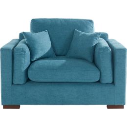 Loveseat Home Affaire "Fresh Pond Sessel", blau (t&uuml;rkis), B:140cm H:95cm T:96cm, 100% Polyester, Sessel, Loveseat, weicher Sitzkomfort, incl. Zierkissen, B/T/H: 140/96/95 cm