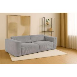 3-Sitzer Home Affaire "Noord mit Kedernaht, Breite 232 cm", grau (ligh grau), B:232cm H:71cm T:96cm, 94% Polyester; 6% Nylon, Sofas, 3-Sitzer, Cord, Struktur, Webstoff, mit Wellenunterfederung, Massivholzrahmen